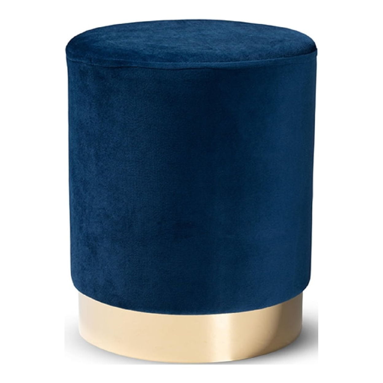 Chaela Navy Blue Velvet and Gold Metal 12" Glam Ottoman • Spoken