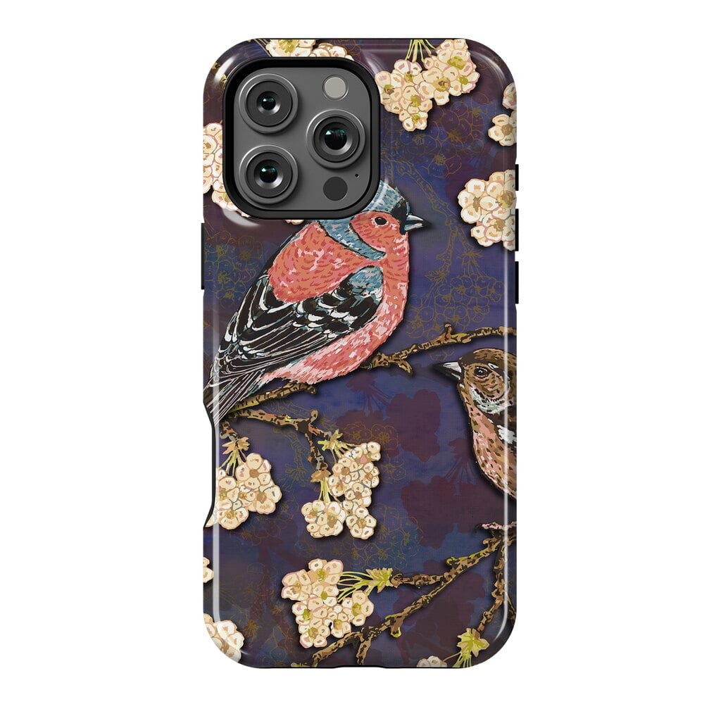 Chaffinch Bird In Cherry Blossom Illustration iPhone Case 17 16 15 14 ...