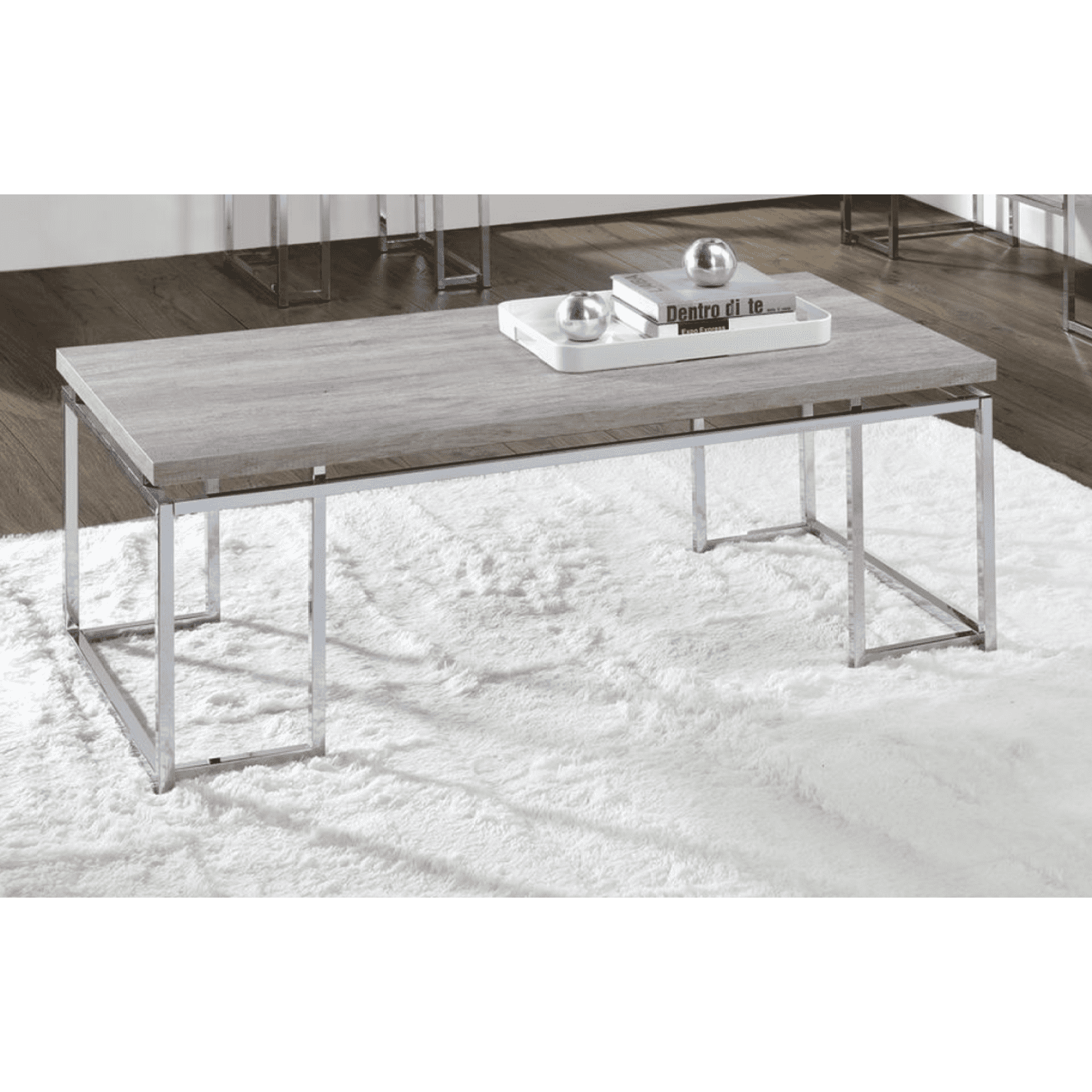 Chafik Oak & Chrome Finish Coffee Table - Synthetic Wood Oak - Modern ...