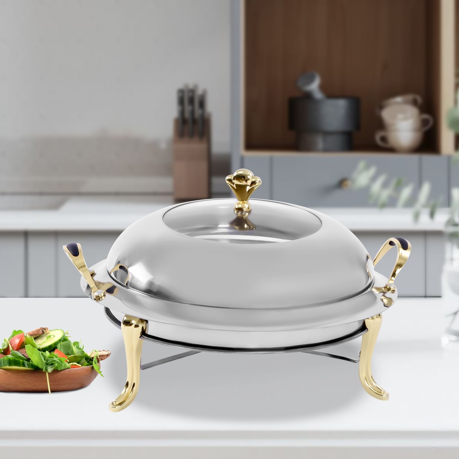 Gold Round 3L Stainless Steel Chafing Dish W/ Warming Server, Heat ...