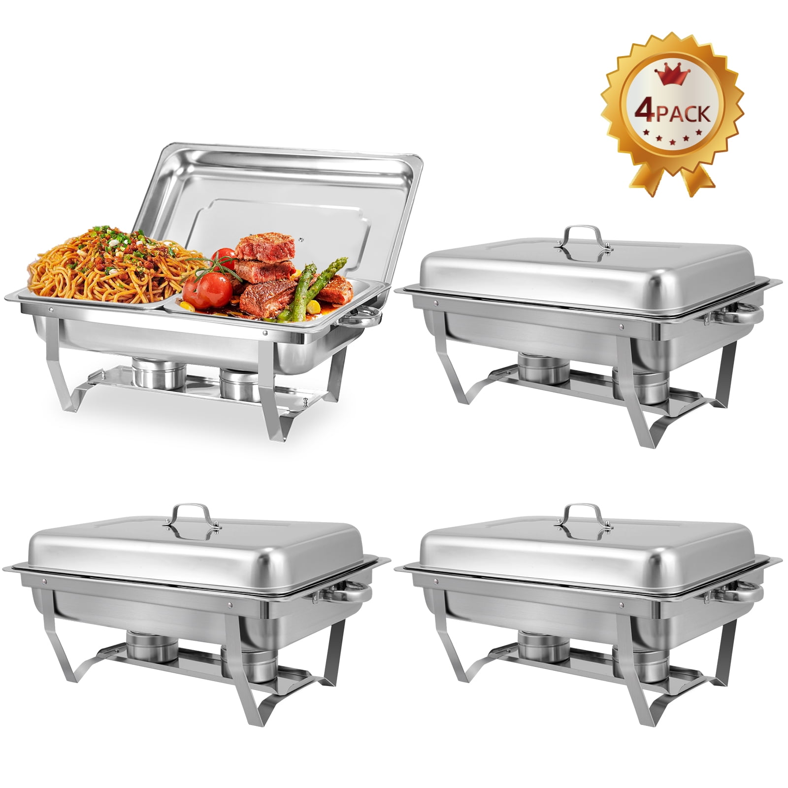Chafing Dish Buffet Chafer Set 4 Pack 8 Qt Foldable Rectangular Stainless Steel Chafer Set with ...