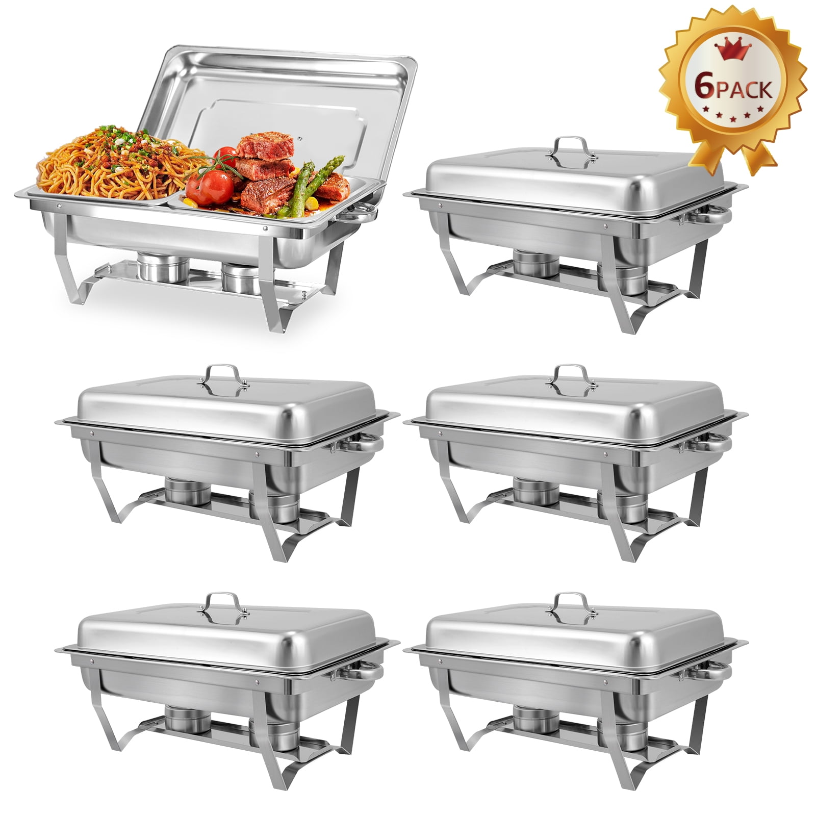 Chafing Dish Buffet Chafer Set 6 Pack 8 Qt Foldable Rectangular ...