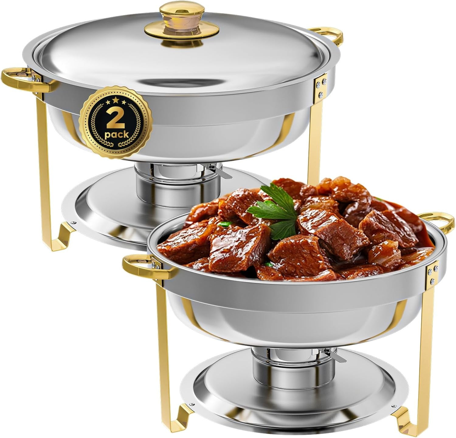 Chafing Dish Buffet Set of 2, 5QT Round Stainless Steel Chafer for ...