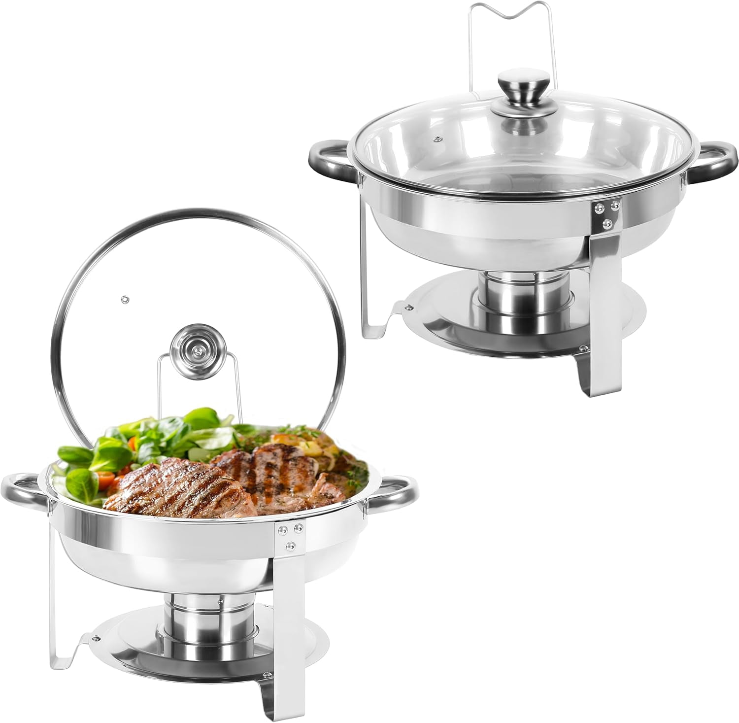 Chafing Dish Buffet Set of 2, 5QT Round Stainless Steel Chafer for Catering, Upgraded Chafers ...