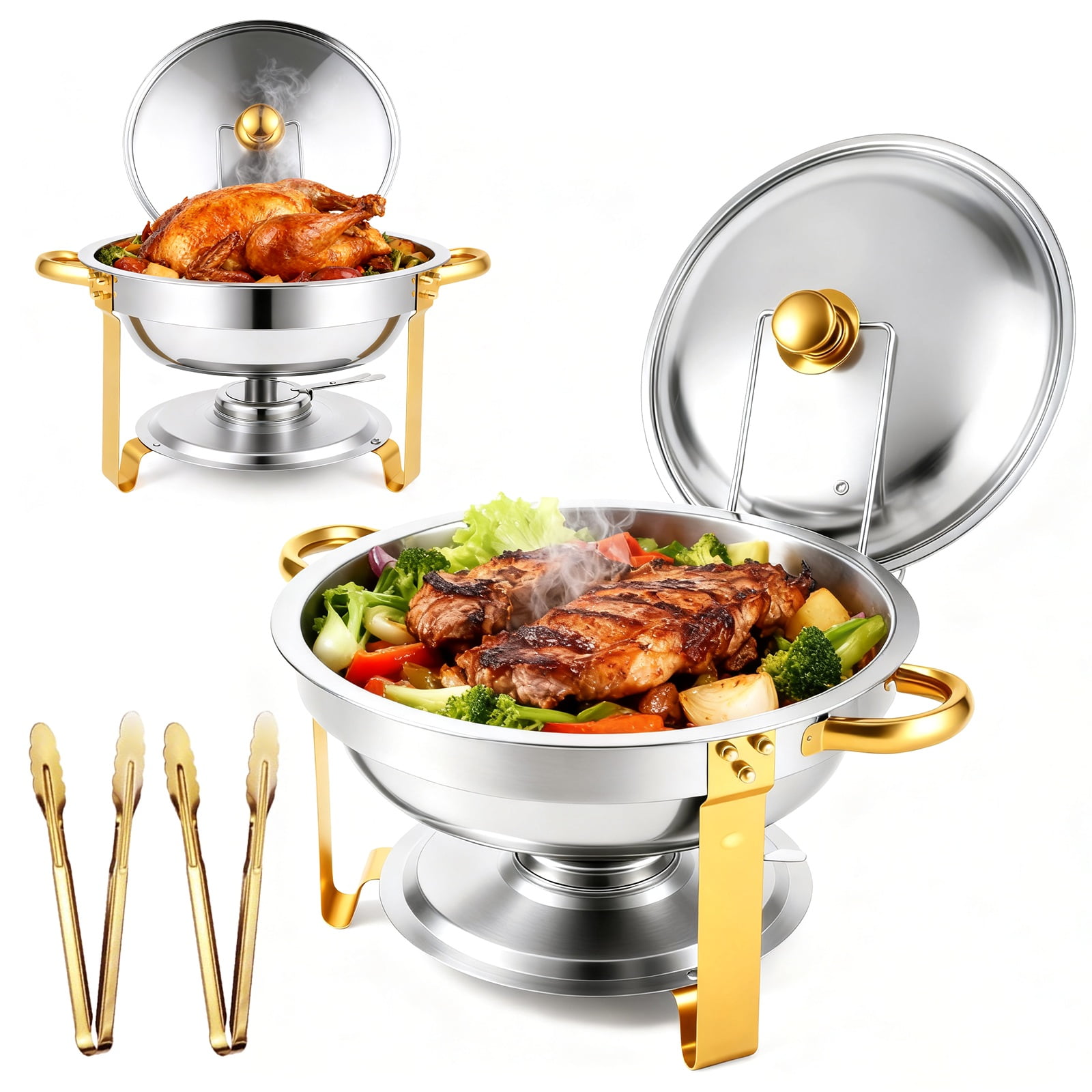 Chafing Dish Buffet Set with 2 Food Tongs,5.3 QT Stainless Steel ...