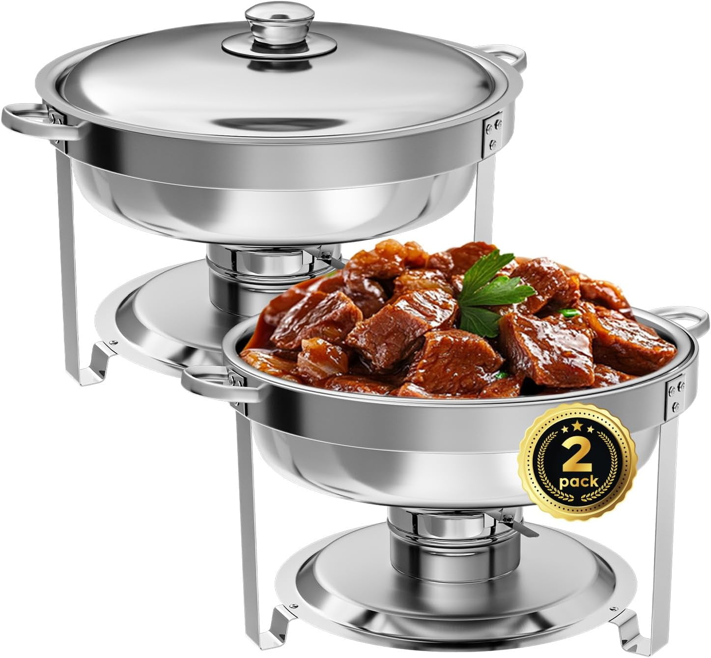 Chafing Dish Buffet Set of 2 Pack, 5QT Round Stainless Steel Chafer for ...