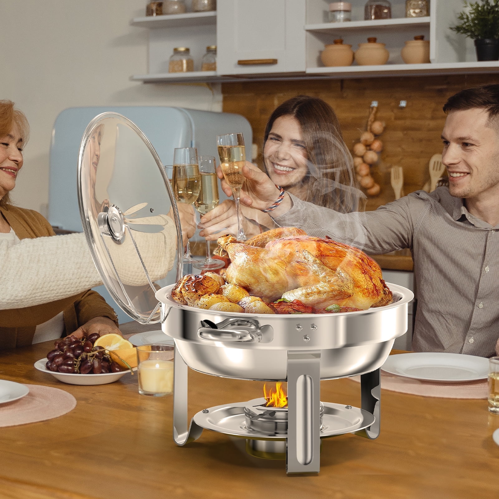 Chafing Dish Buffet Set 2 Pack, 5QT Round Stainless Steel Chafing Dishes for Buffet, Chafers and ...