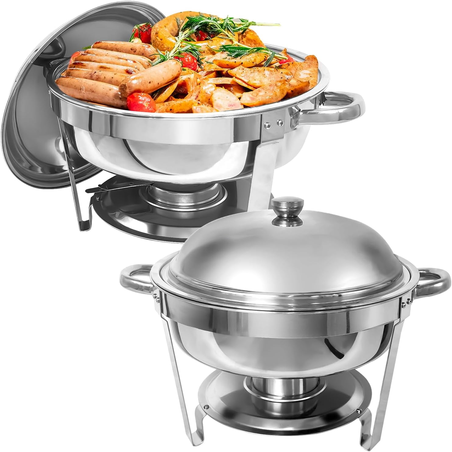 Chafing Dish Buffet Set 2 Pack, 6QT Round Chafing Dishes for Buffet with Anti-Scald Lid ...