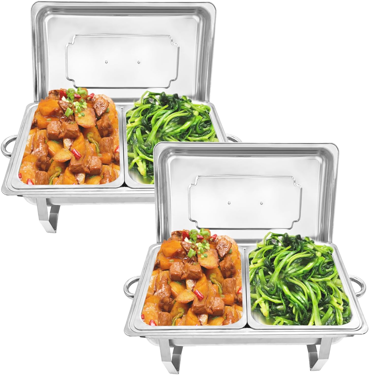 Chafing Dish Buffet Set, 2 Pack 8 Qt, Stainless Chafer w/ 4 Half Size ...