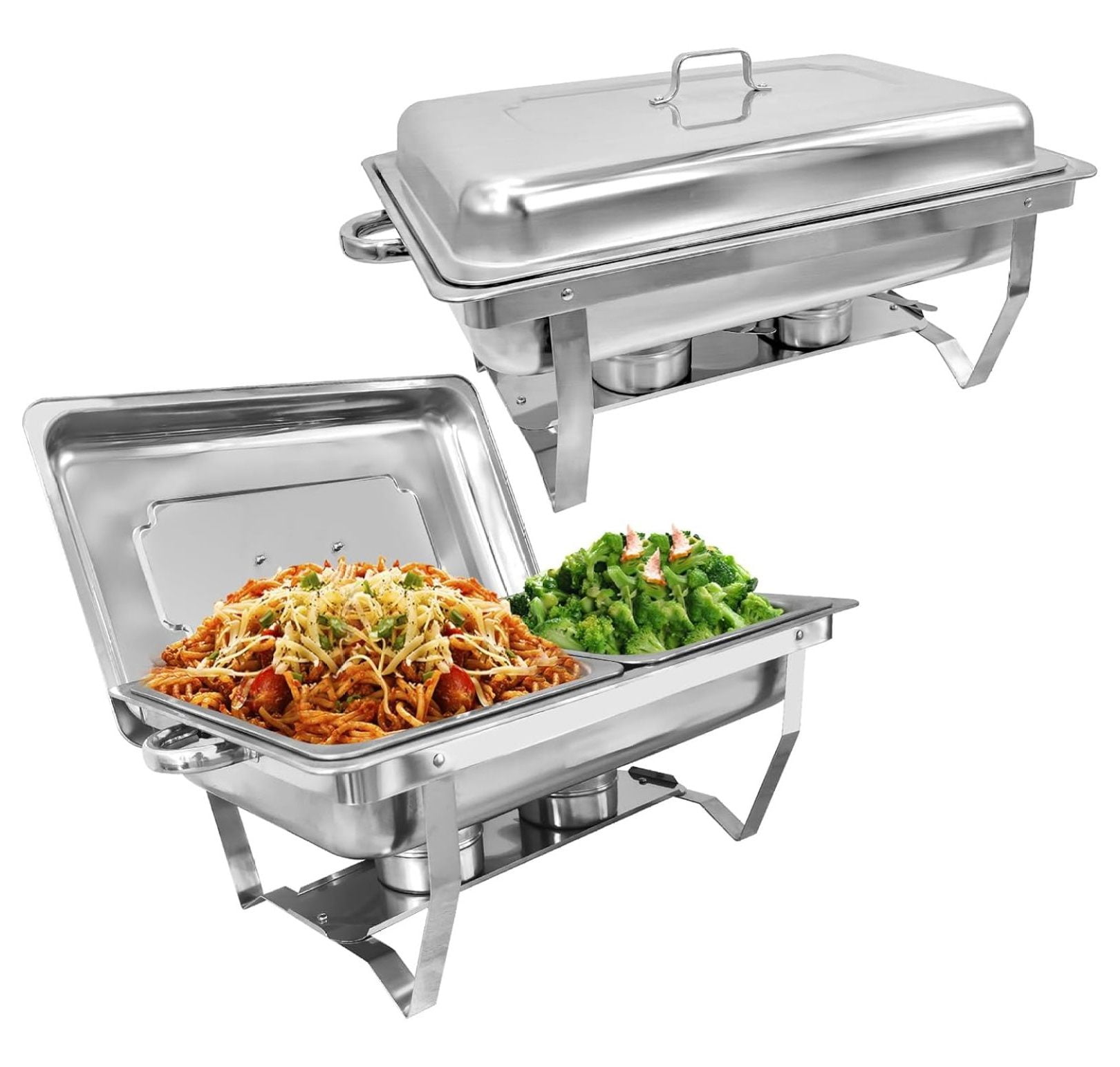 Chafing Dish Buffet Set 2 Pack, 8QT Half Size Stainless Steel Chafer ...