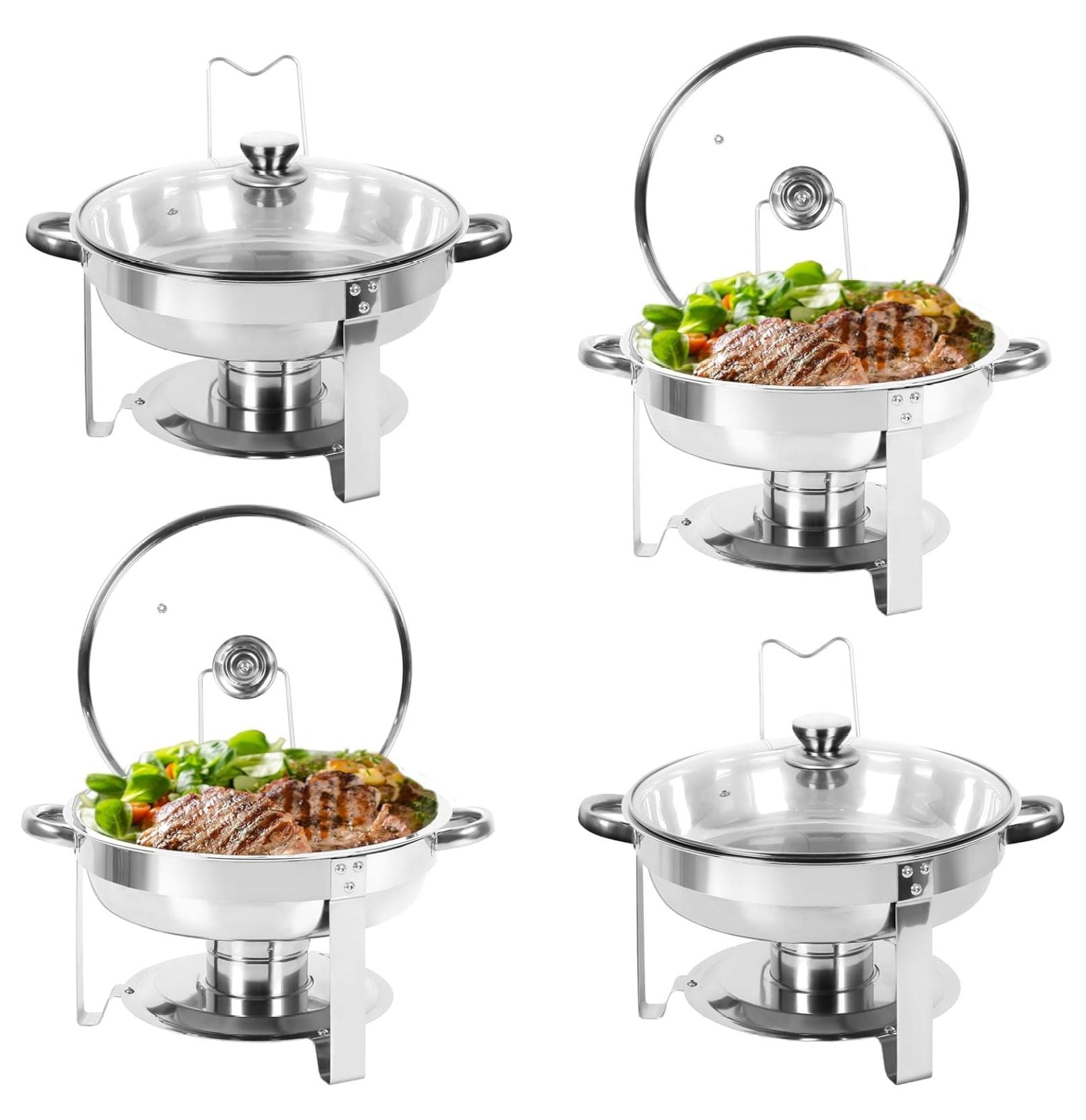 Chafing Dish Buffet Set of 4, 5QT Round Stainless Steel Chafer for ...