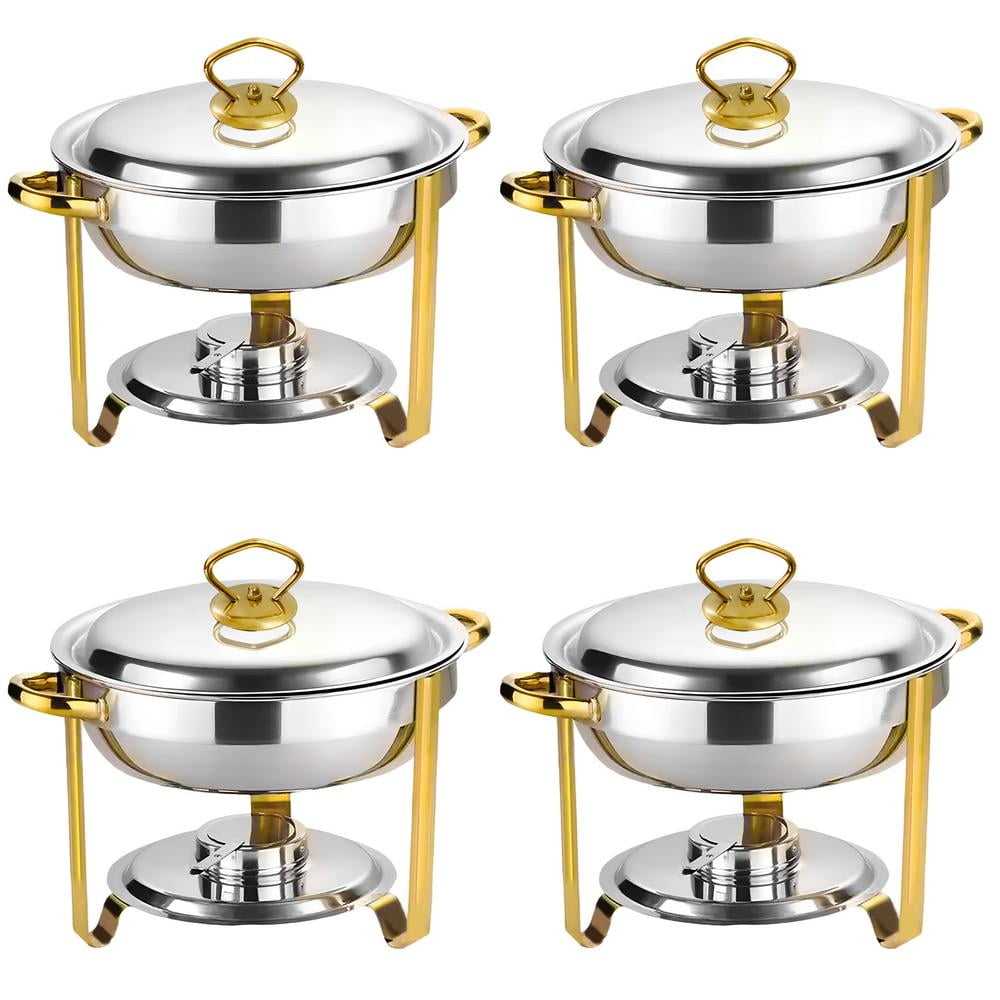 Chafing Dish Buffet Set, 4.8QT 4 Pack Gold Accent Stainless Steel Chafers and Buffet Warmers ...