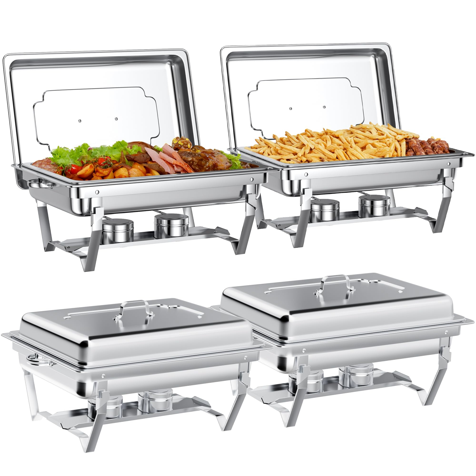 Tebru 4 Pack 13QT Chafing Dish Buffet Set Rectangular Stainless Steel ...