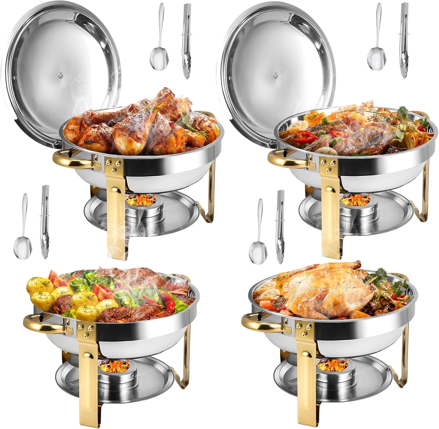 Chafing Dish Buffet Set, 4 Pack 5QT Round Chafing Dishes for Buffet ...