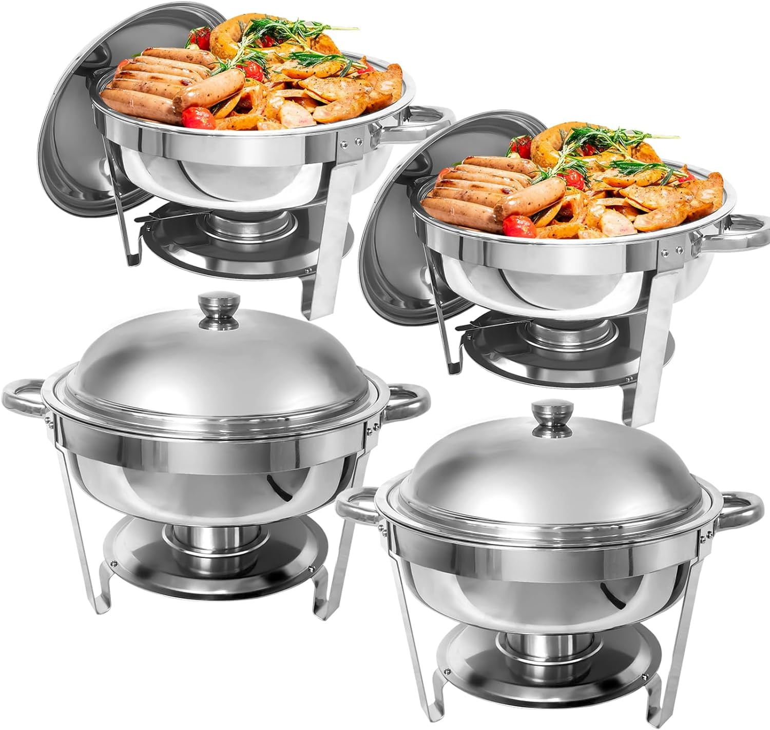 Chafing Dish Buffet Set 4 Pack, 6QT Round Chafing Dishes for Buffet ...