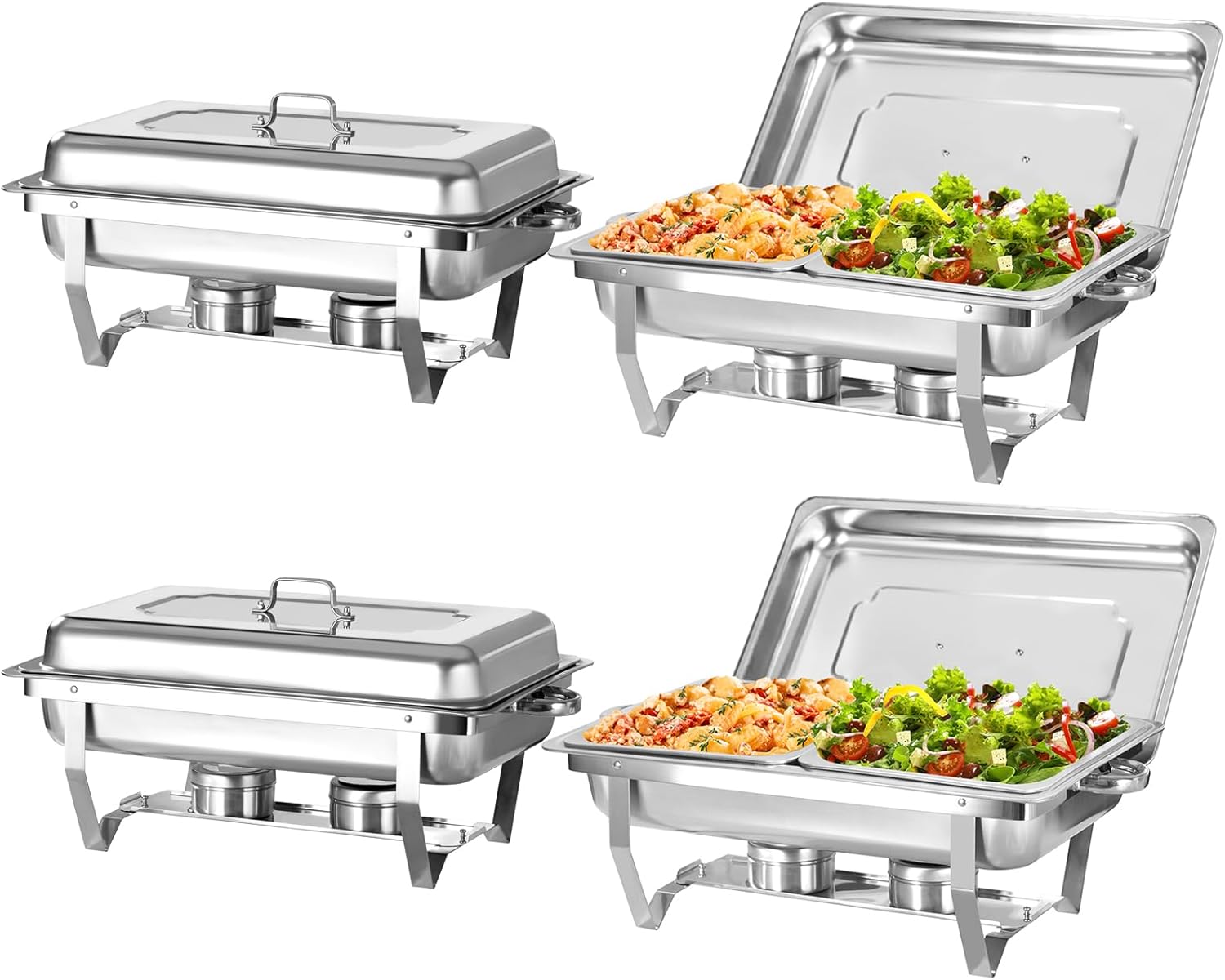 Chafing Dish Buffet Set, 4 Pack 8 Qt, Stainless Chafer w/ 8 Half Size ...