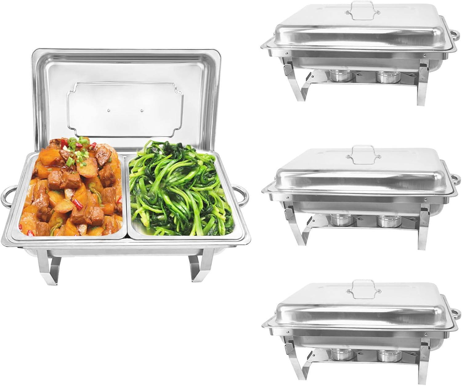 Chafing Dish Buffet Set, 4 Pack 8 Qt, Stainless Chafer w/ 8 Half Size ...