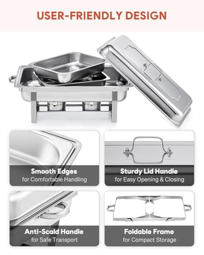 Chafing Dish Buffet Set, 4 Pack 8 qt Chafers for Catering with 8 Half ...