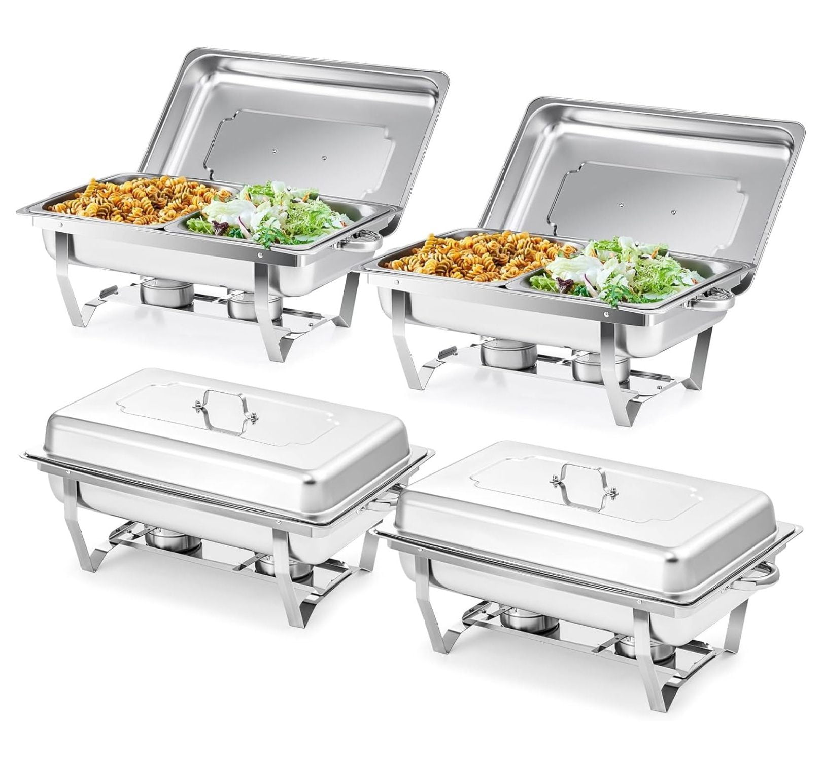 Chafing Dish Buffet Set, 4 Pack 8 qt Chafers for Catering with 8 Half ...