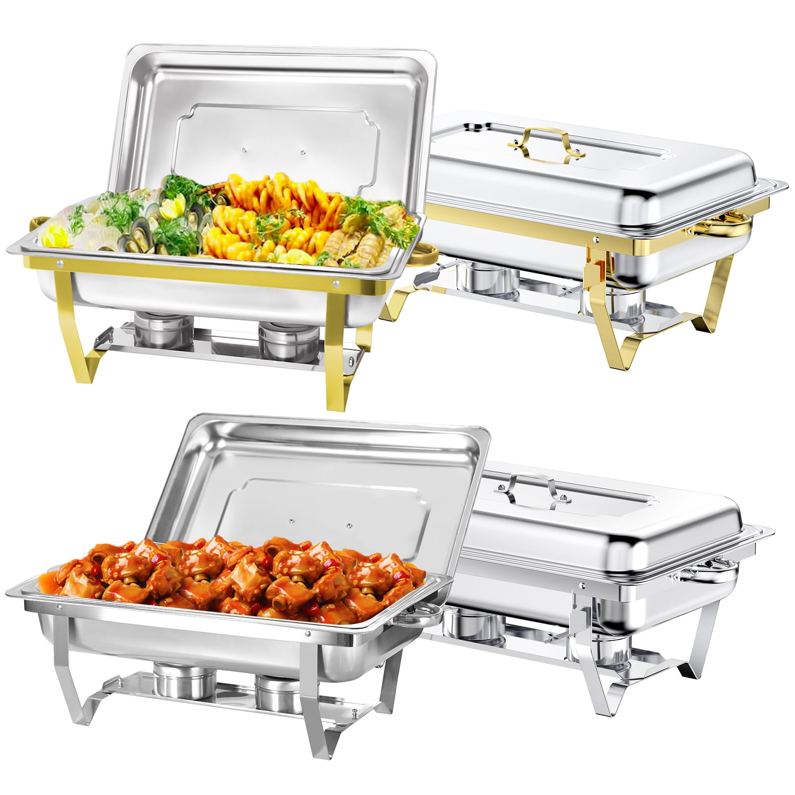 Chafing Dish Buffet Set 4 Pack, Jacgood 8QT Gold+Silver Stainless Steel ...