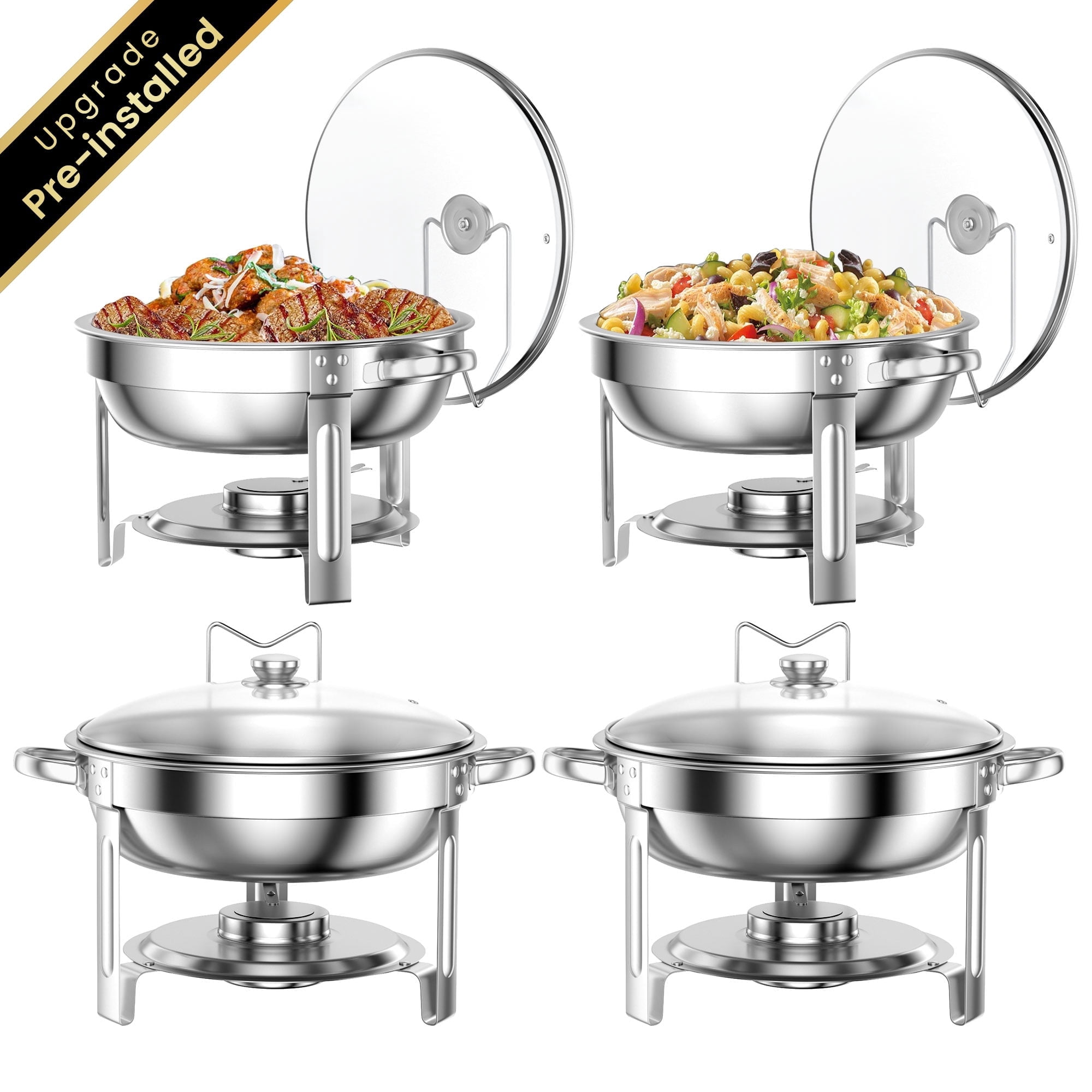 TINANA Chafing Dish Buffet Set 4 Pack 5QT Stainless Steel with Glass ...