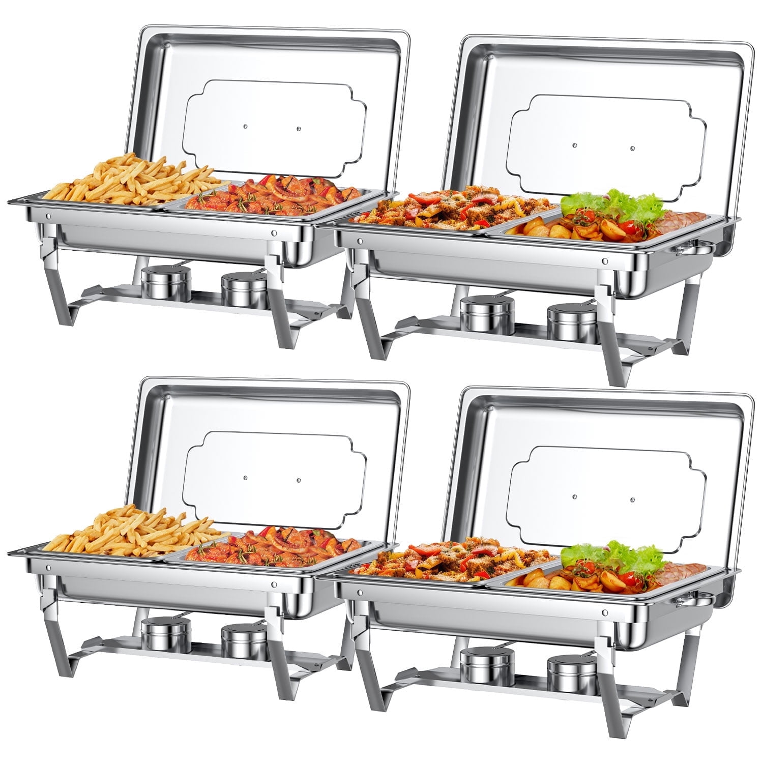 Chafing Dish Buffet Set 4 Pack, TINANA 8QT Stainless Steel Chafing ...