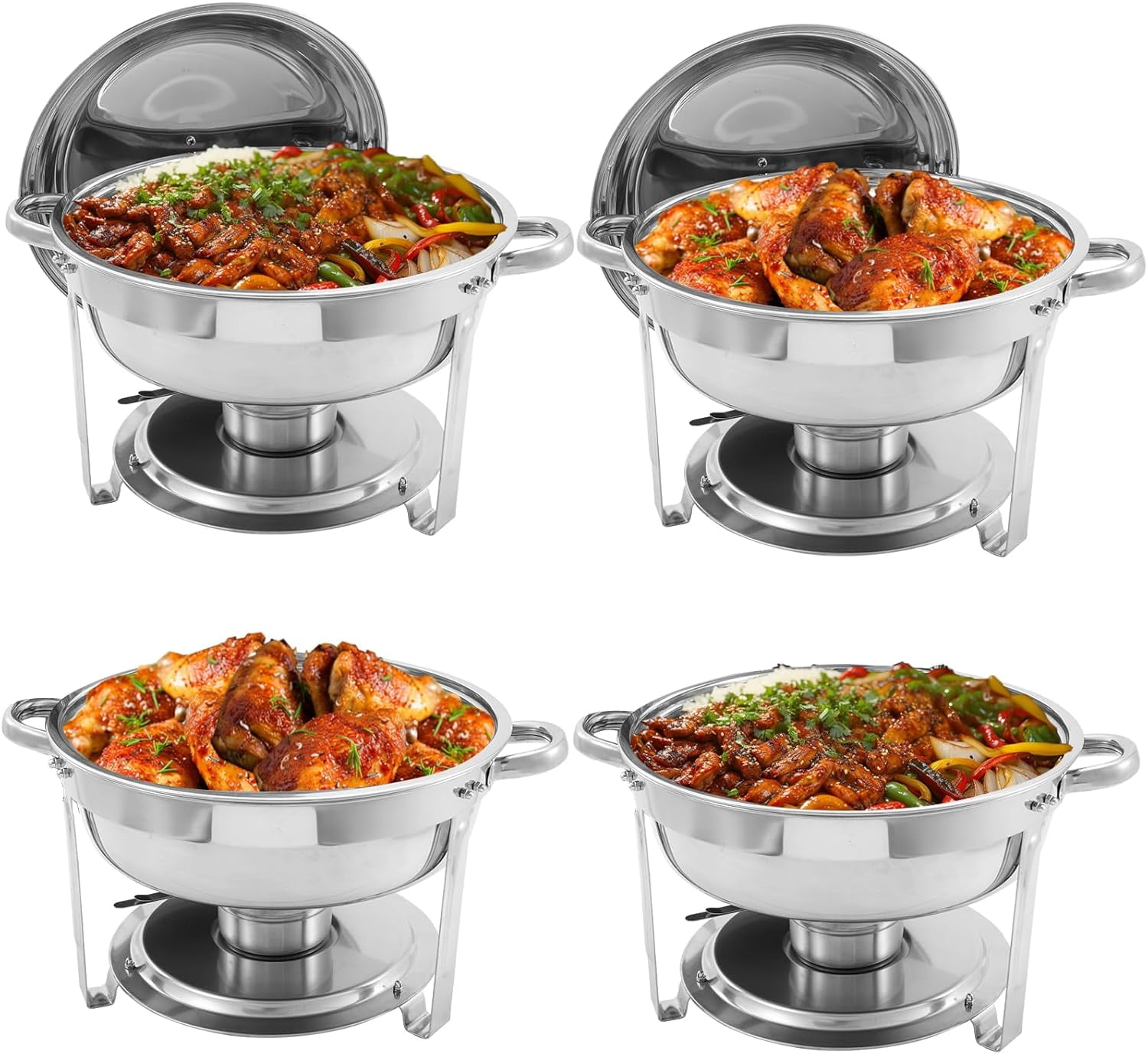 Chafing Dish Buffet Set, 4 Packs 5 QT Round Stainless Steel Chafer and ...