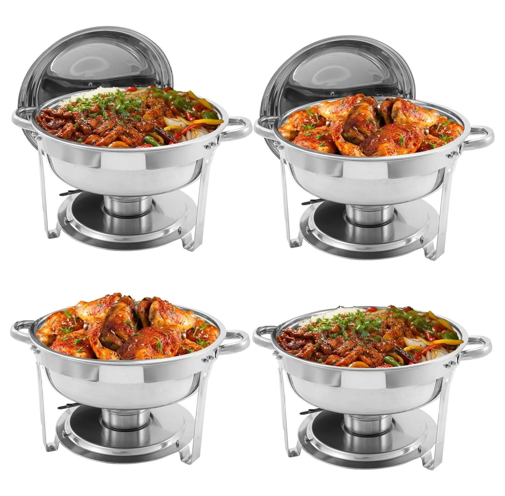 Chafing Dish Buffet Set, 4 Packs 5 QT Round Stainless Steel Chafer and ...