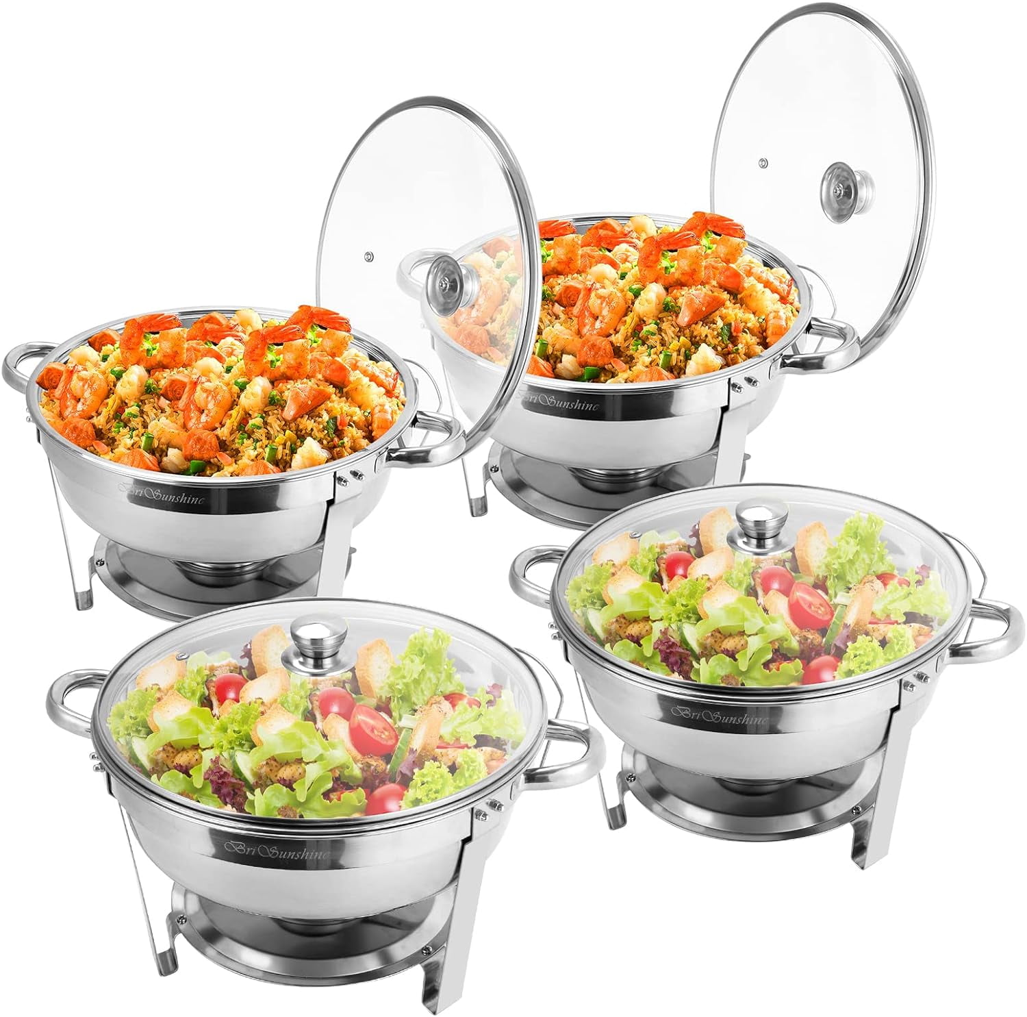 Chafing Dish Buffet Set 4 Packs, 5 QT Stainless Steel Round Chafing ...