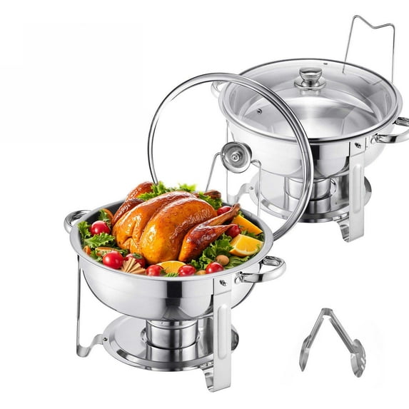 Chafing Dish Buffet Set - 5 Qt 2 Pack Stainless Steel Chafer, Round ...
