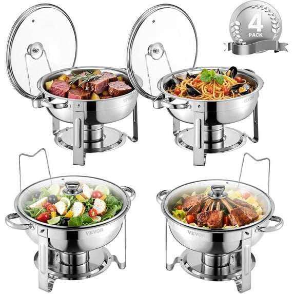 Chafing Dish Buffet Set 5 Qt 4 Pack Stainless Steel Chafer with 4 Full ...