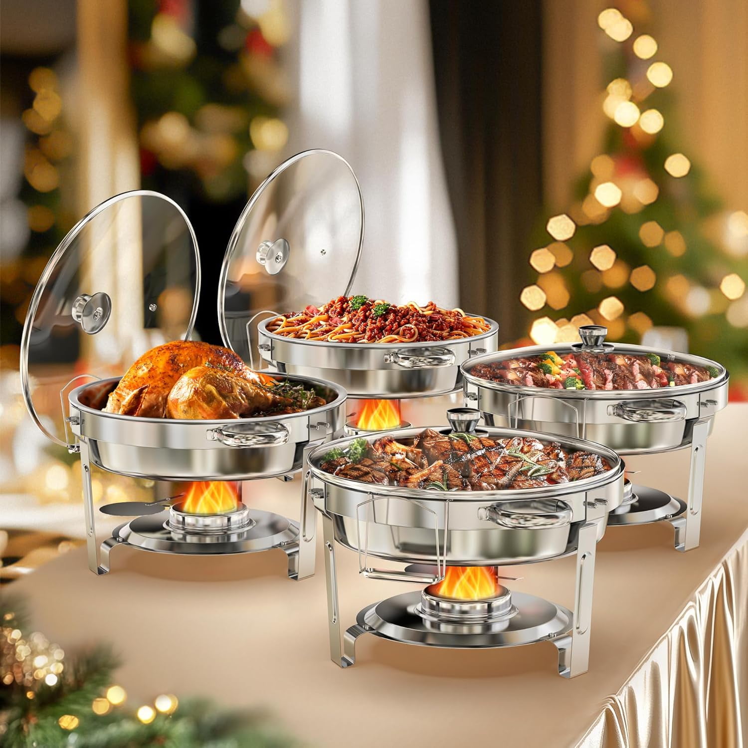 Chafing Dish Buffet Set, 5QT Round Chafing Dishes for Buffet with Glass ...
