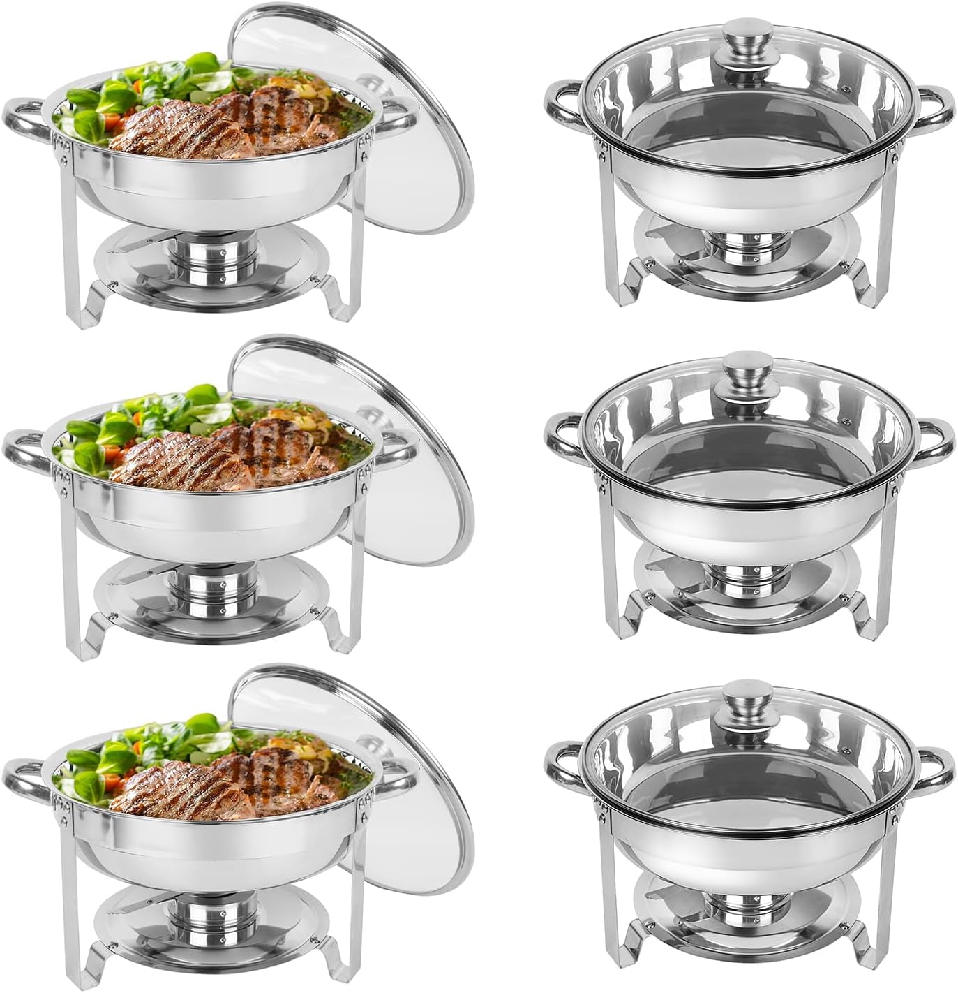 Chafing Dish Buffet Set 6 Pack, 5QT Round Stainless Steel Chafer for ...