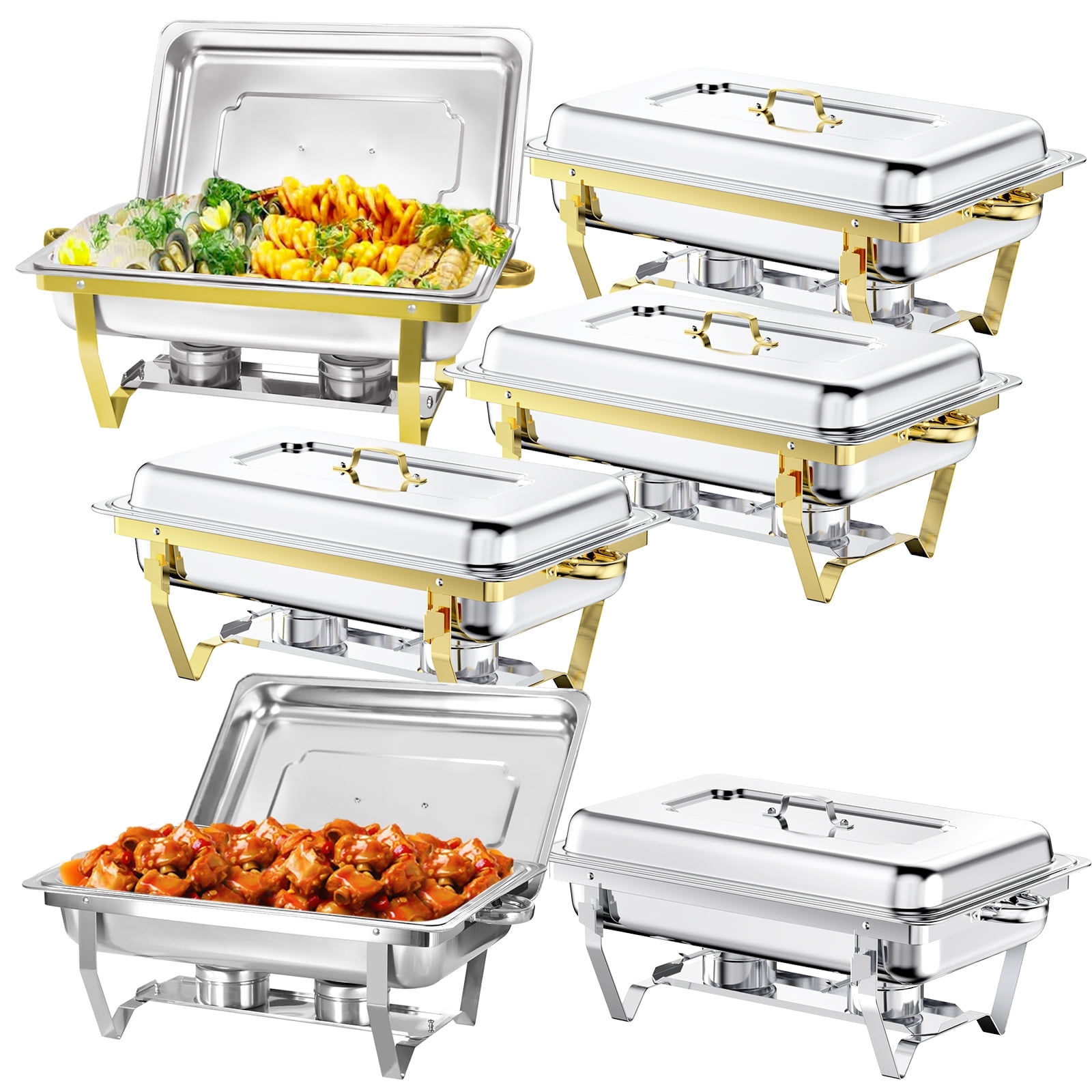 Chafing Dish Buffet Set 6 Pack, Jacgood 8QT Gold+Silver Stainless Steel ...