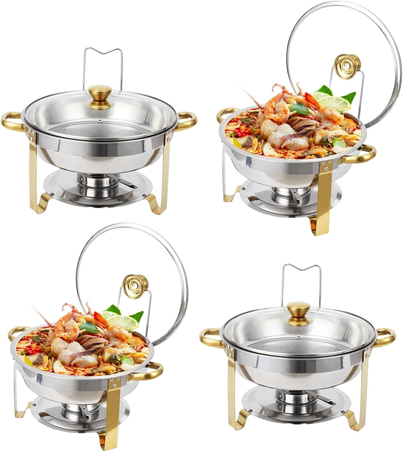 Chafing Dish Buffet Set,6QT Food Servers and Warmers Stainless Steel Round Chafing Dishes With ...