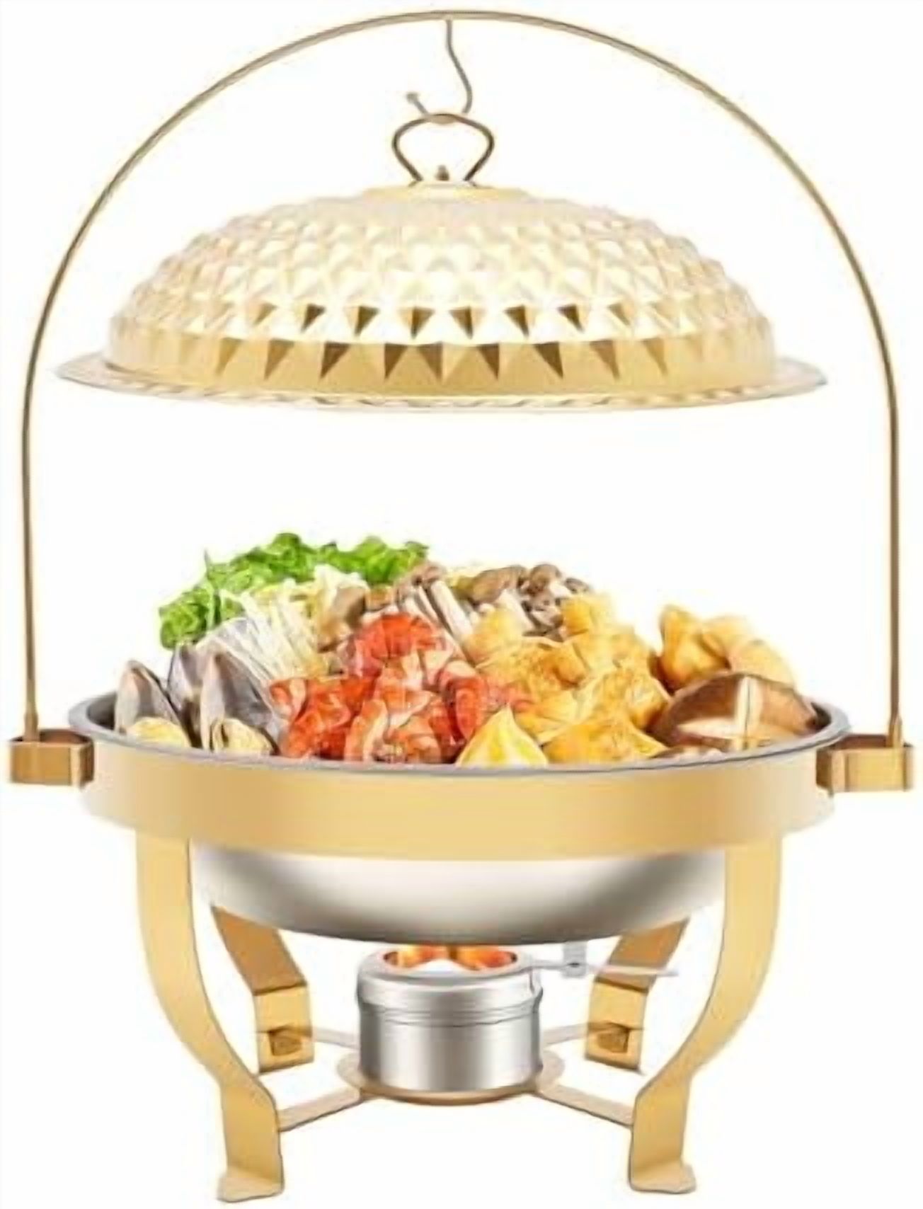 Chafing Dish Buffet Set, 8.5Qt/8L Golden Stainless Steel Dome Lift-Off ...