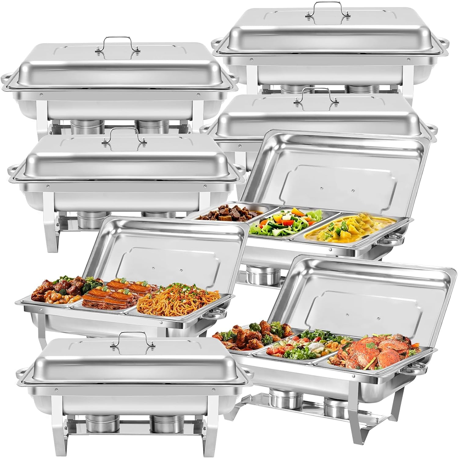 Chafing Dish Buffet Set 8 Pack, Jacgood Stainless Steel Chafing Dishes for Buffet, Buffet ...