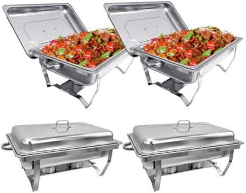 Chafing Dish Buffet Set 8 QT 4 Pack Stainless Steel, Buffet Servers and ...