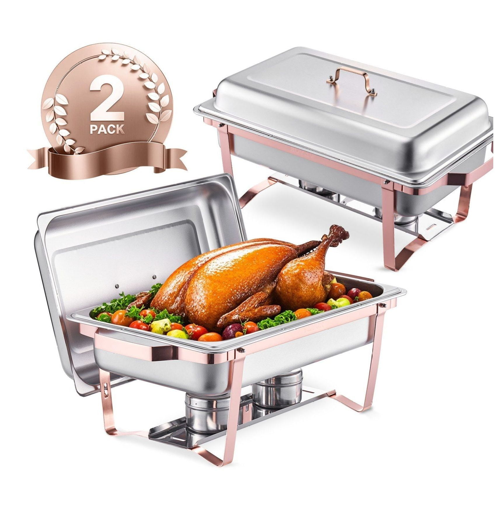 Chafing Dish Buffet Set, 8 Qt 2 Pack Rectangle Stainless Steel Rose ...