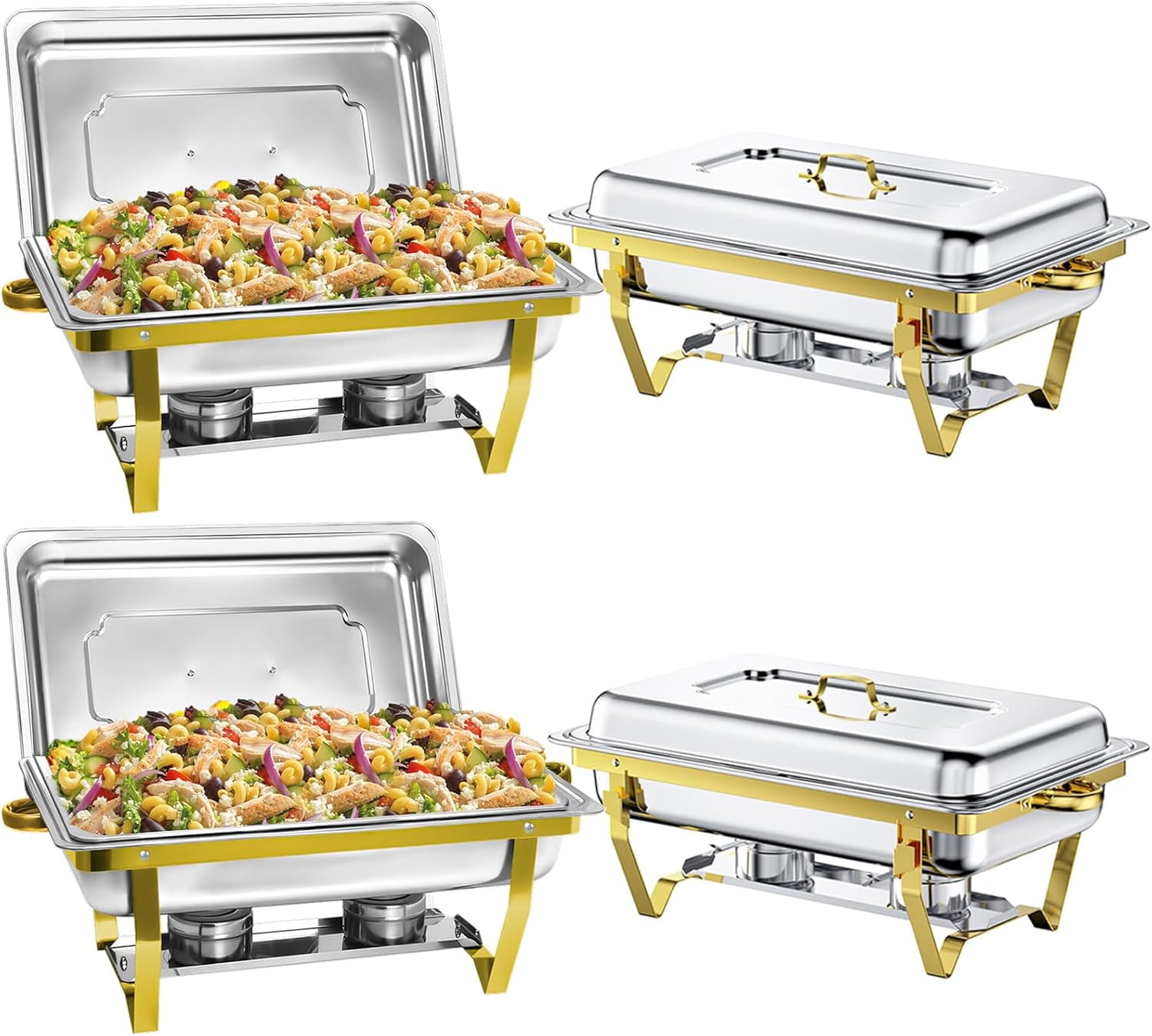 Chafing Dish Buffet Set, 8 Qt 4 Pack, Stainless Chafer w/ 2 Full Size ...