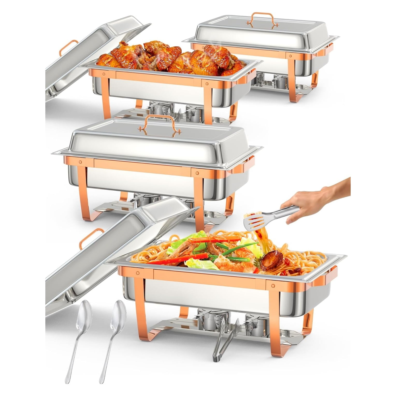 Chafing Dish Buffet Set, 8QT 2/4/6 Pack, Rectangle Chafing Dishes for ...