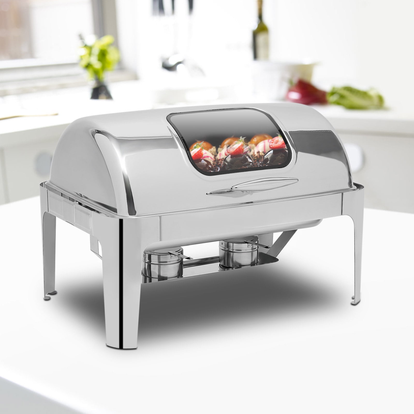 Chafing Dish Buffet Set Clear Glass Lid Rectangle Water Pan Catering ...