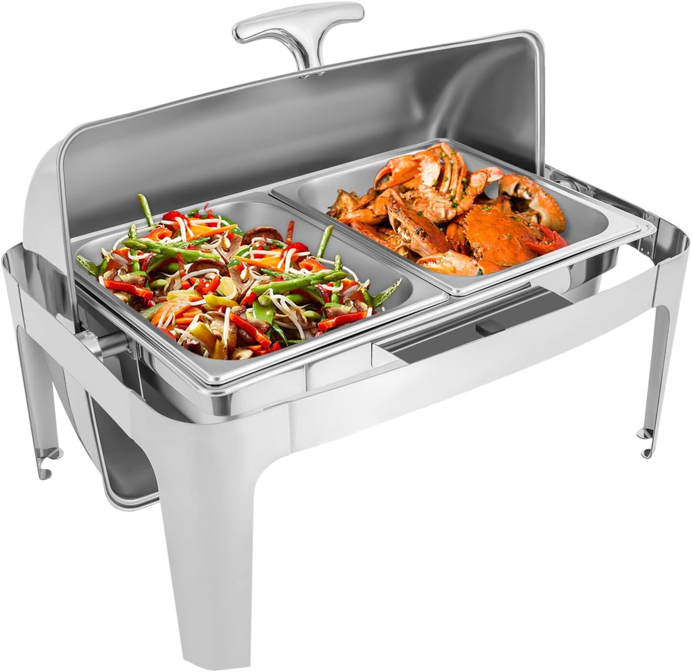 Chafing Dish Buffet Set Half Size 2 Pan 9.5Qt Stainless Steel Rectangle ...