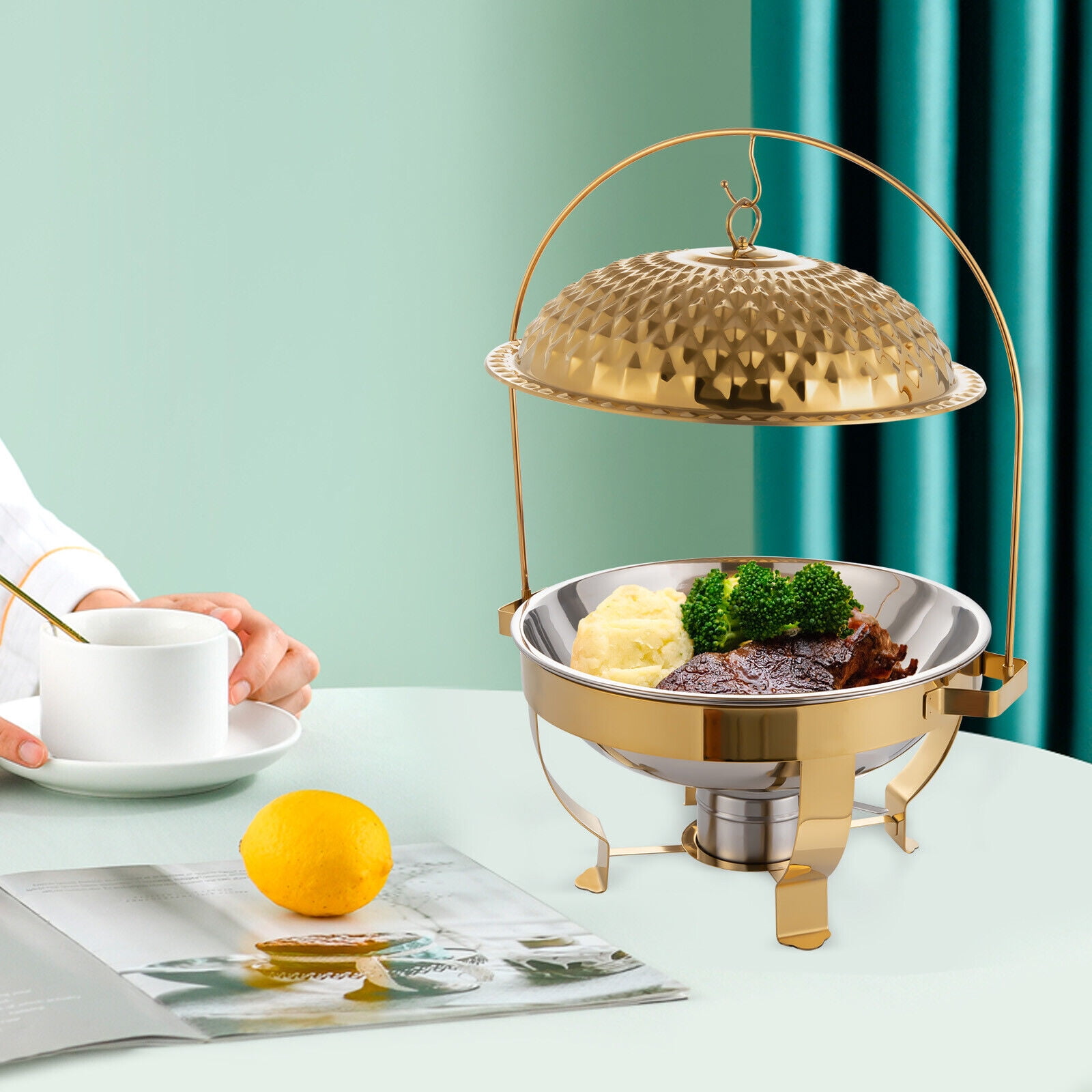 Chafing Dish Buffet Set,Round Stainless Steel Chafer w/Hanging Lid ...