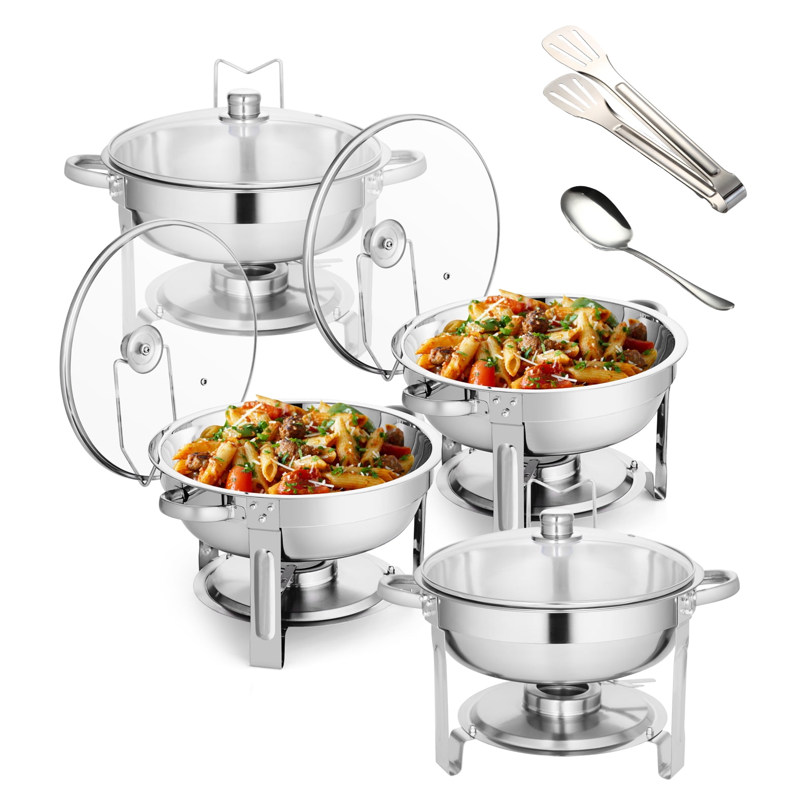 Chafing Dish Buffet Set of 4 Pack, 5 QT Silver/Gold Round Catering ...