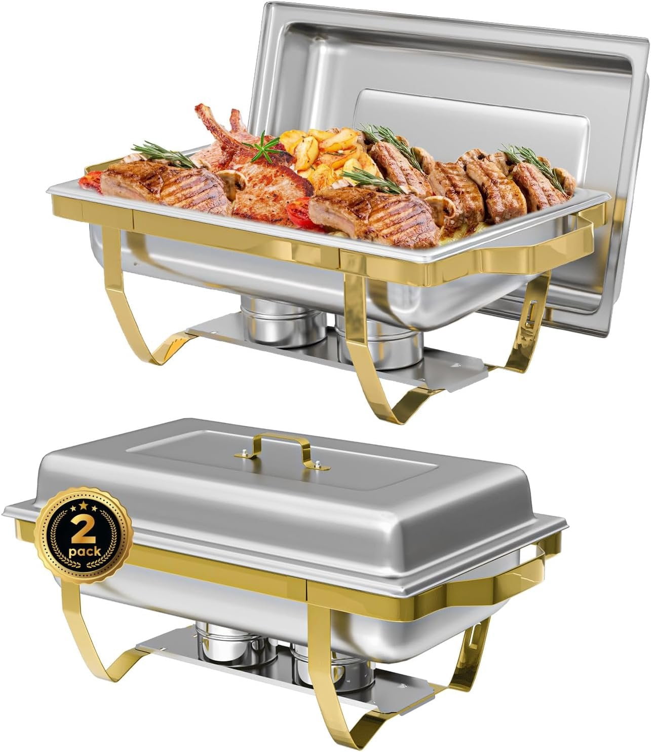 Chafing Dish Buffet Sets of 2, 8QT Stainless Steel Rectangular Chafers ...