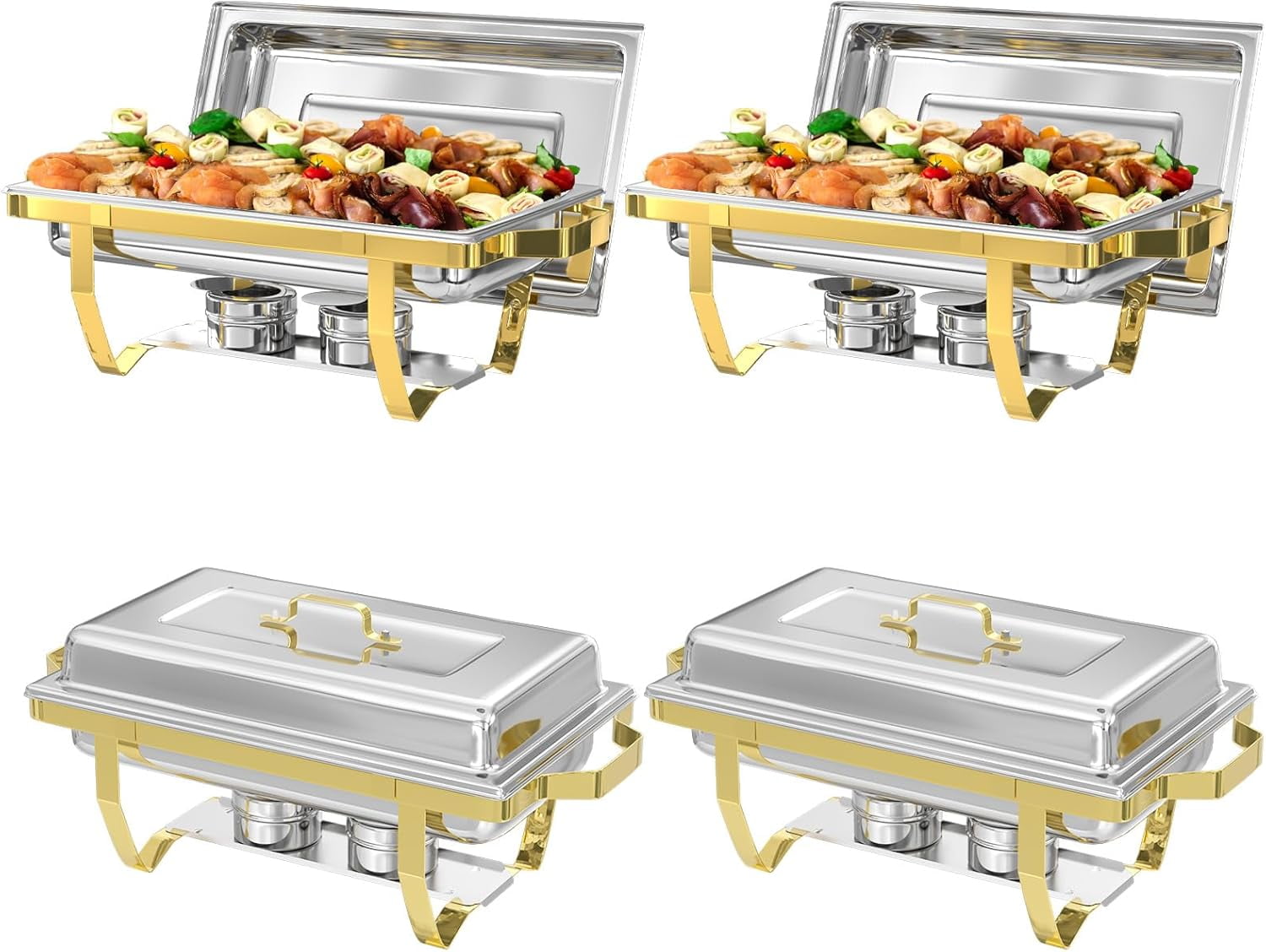 Chafing Dish Buffet Sets of 4, 8QT Stainless Steel Rectangular Chafers ...