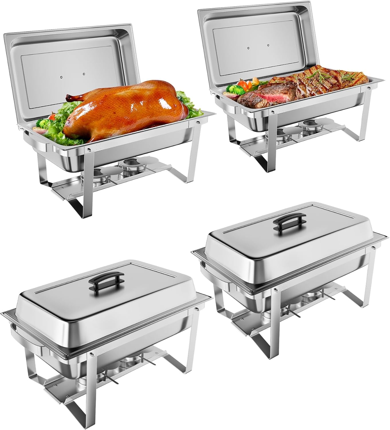 Chafing Dish Set 4 Pack 8 QT Stainless Buffet Servers with Water Pan ...