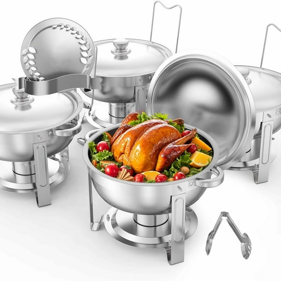 Chafing Dish Set 5 Qt 4 Pack, Round Stainless Steel Buffet Server ...
