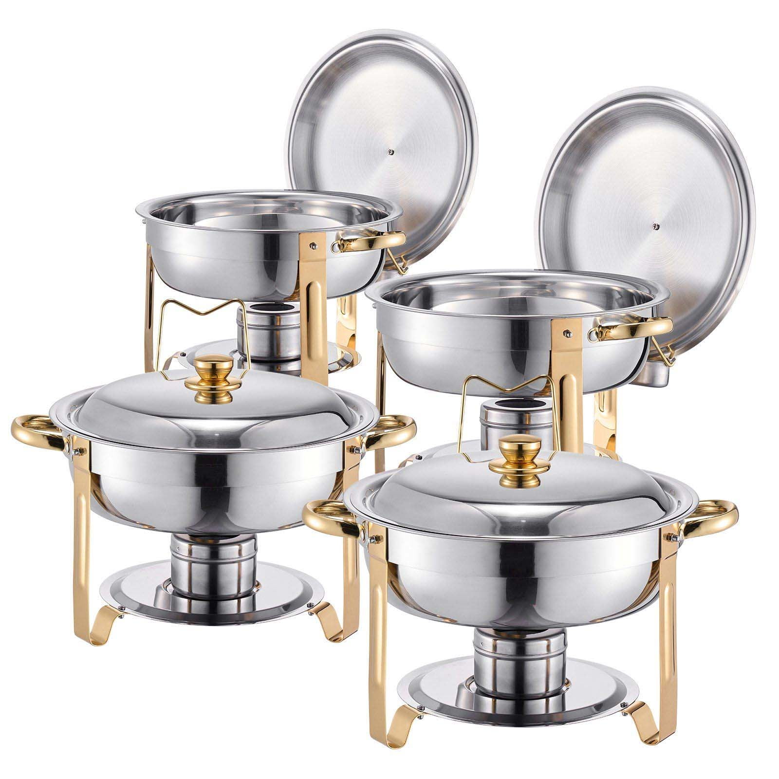 Chafing Dish Set 5 Qt 4 Pack, Round Stainless Steel Buffet Server, Gold ...